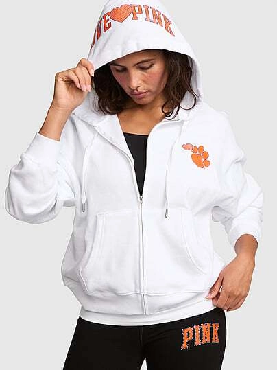 Pink College Collection Campus Fleece™ Bling Full-zip Hoodie - White,ivory