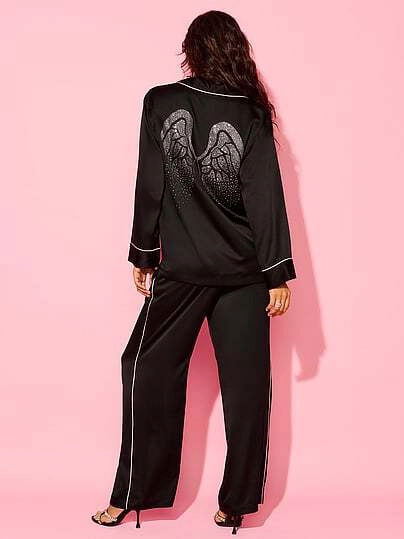 Victoria's Secret Signature Satin Luxe Long Pajama Set - Black