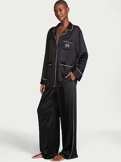 Victoria's Secret Signature Satin Luxe Long Pajama Set - Black