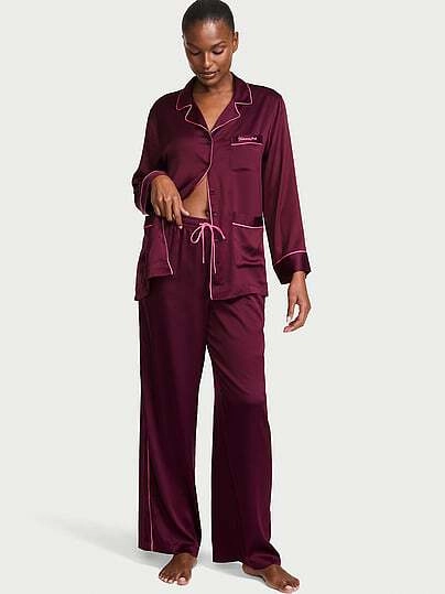 Victoria's Secret Signature Satin Luxe Long Pajama Set - Red