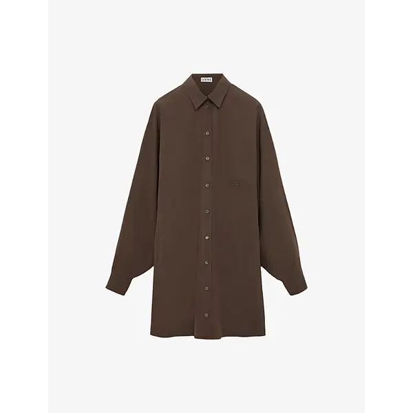 Loewe Logo-embroidered Cotton Shirt Dress - Brown