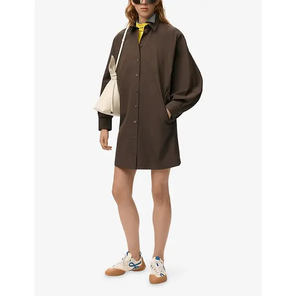 Loewe Logo-embroidered Cotton Shirt Dress - Brown