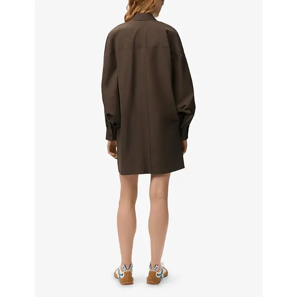 Loewe Logo-embroidered Cotton Shirt Dress - Brown