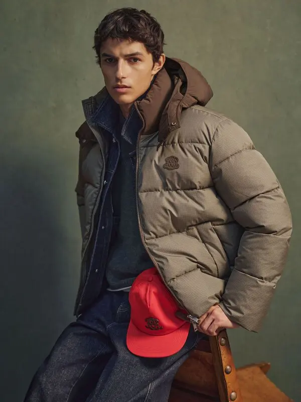 REISS Scott Monogram Check Puffer Jacket With Detachable Hood - Multi Brown