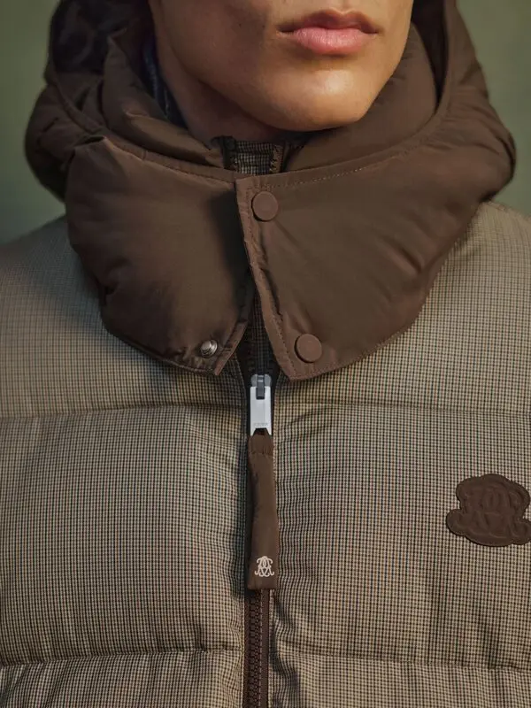 REISS Scott Monogram Check Puffer Jacket With Detachable Hood