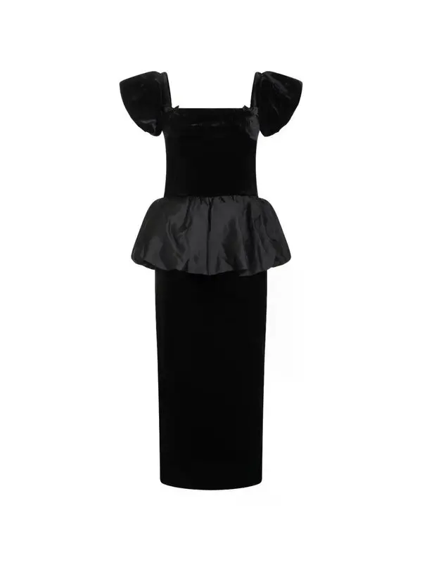 SELF-PORTRAIT Velvet Bubble Peplum Midi Dress - Black