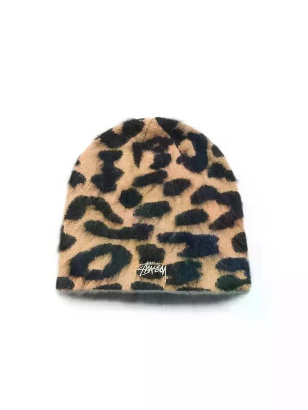 StÜssy Leopard-print Cashmere Beanie Hat - Neutrals