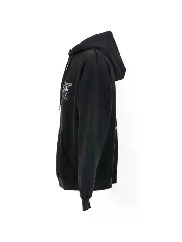 SHT Graphic-print Washed-effect Hoodie