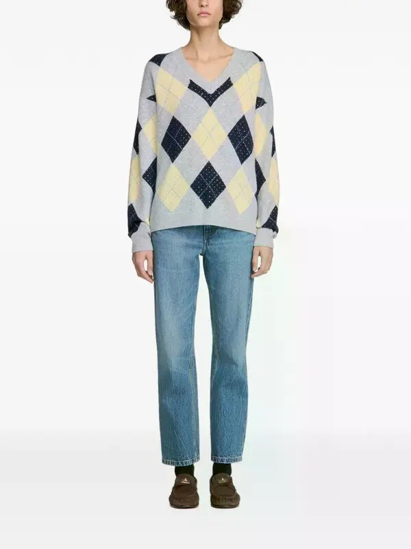 Sandro Argyle-pattern Wool Sweater