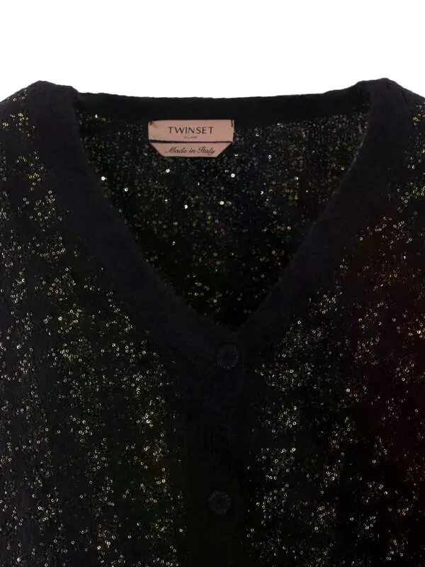 TWINSET Jacquard Knit Cardigan With Houndstooth Pattern