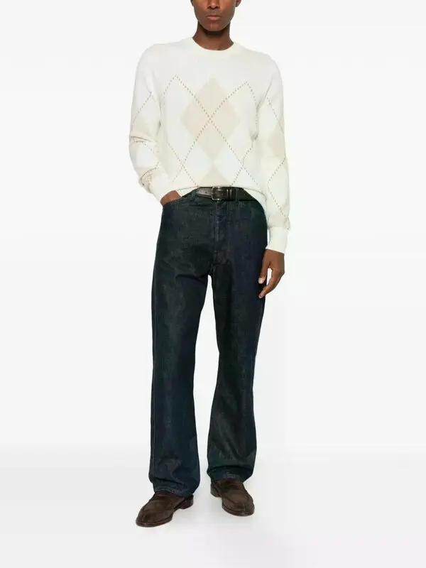 FILERIA Argyle-pattern Crew Neck Sweater - Neutrals
