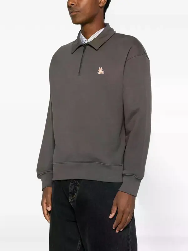 Maison Kitsuné Fox-patch Quarter-zip Sweater - Grey