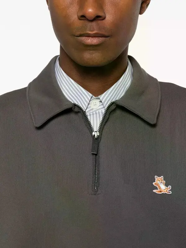 Maison Kitsuné Fox-patch Quarter-zip Sweater - Grey