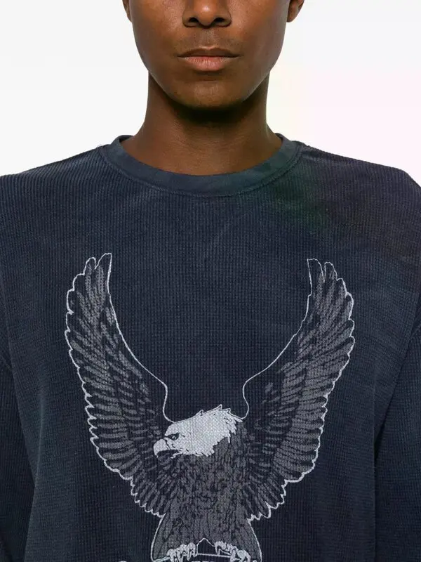 ONE OF THESE DAYS Eagle-print Waffle-knit Long-sleeve T-shirt
