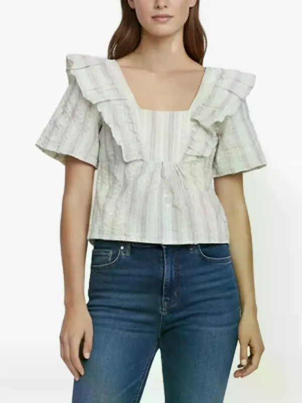 GANNI Striped Ruffled Top
