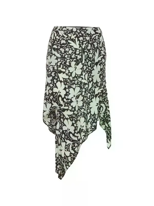Stella McCartney Floral-print Asymmetric Midi Skirt - Black