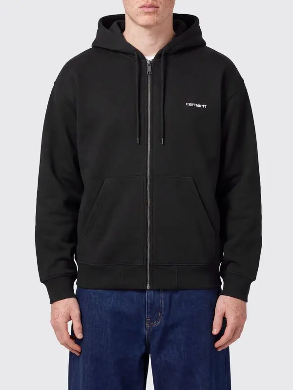 Carhartt Work In Progress Cotton-blend Zip-up Hoodie With Dropped Shoulders - Black