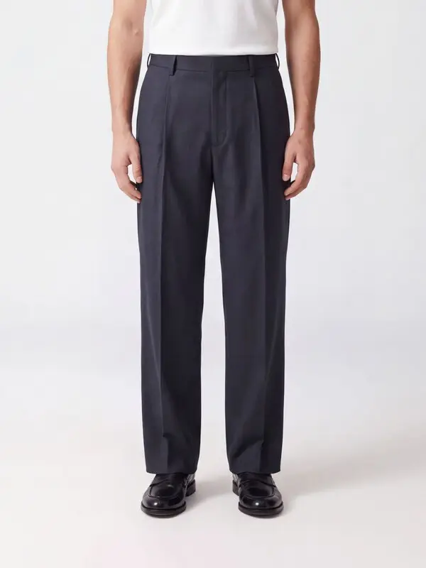 DUNST Wide Leg Pleated Tailored Trousers In Wool Blend