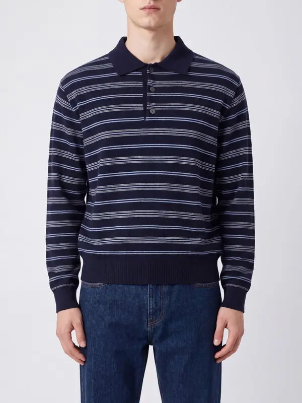 DUNST Long-sleeved Striped Knit Polo In Viscose And Angora Blend
