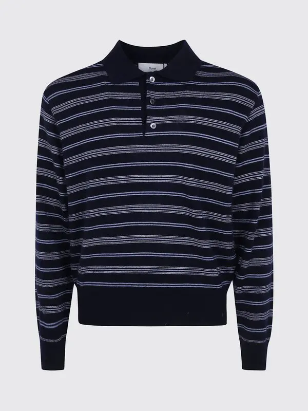 DUNST Long-sleeved Striped Knit Polo In Viscose And Angora Blend