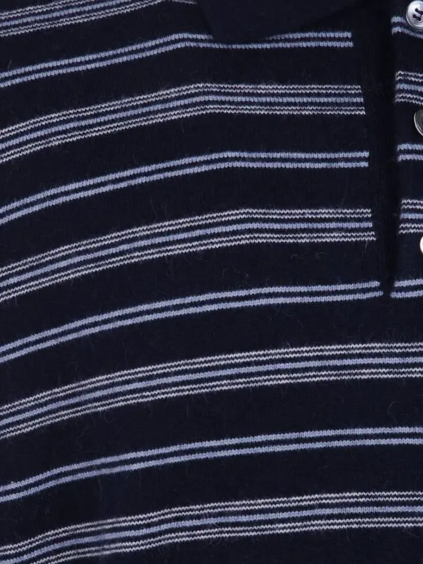 DUNST Long-sleeved Striped Knit Polo In Viscose And Angora Blend