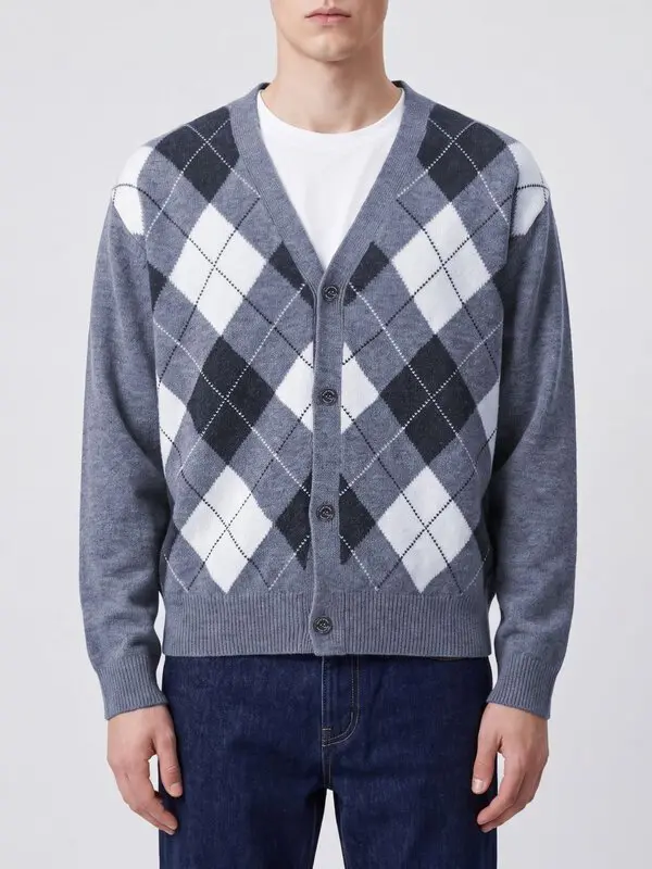 DUNST Argyle V-neck Cardigan In Pure Wool