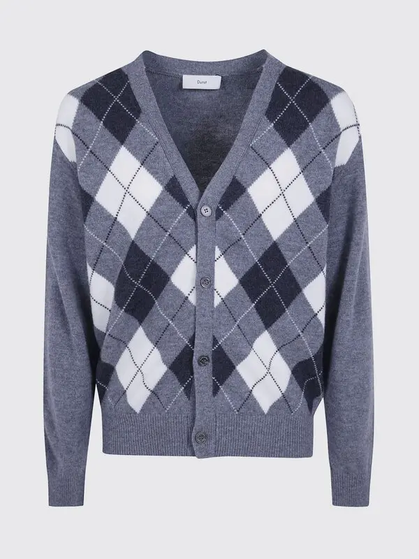 DUNST Argyle V-neck Cardigan In Pure Wool