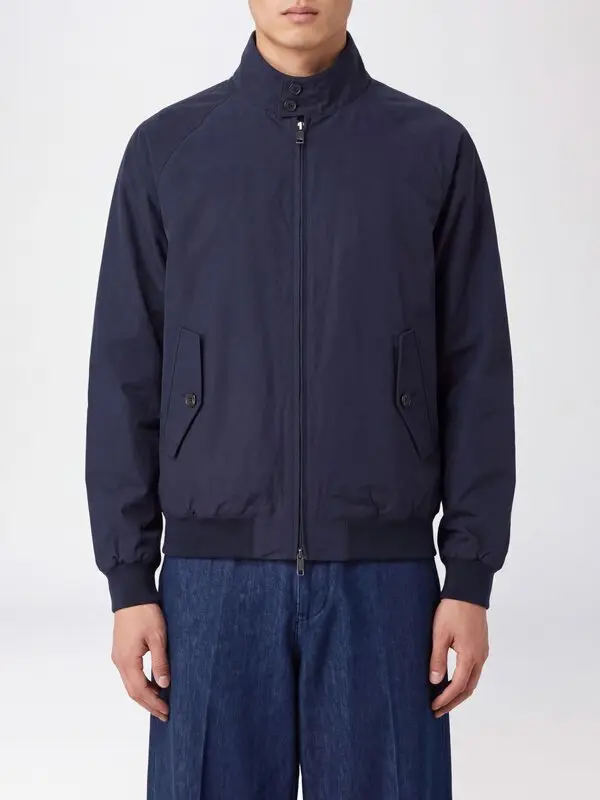 BARACUTA High Collar Bomber Jacket With Zip Closure And Flap Pockets - Blue 1