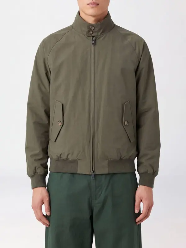 BARACUTA High Collar Bomber Jacket With Zip Closure And Flap Pockets - Cocoa