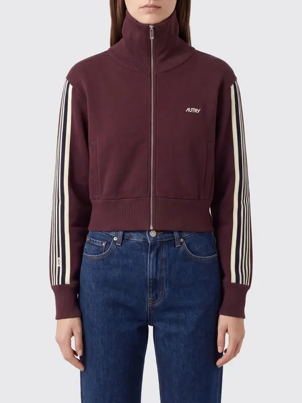 AUTRY Slim Fit Zip-up Sweatshirt In Technical Jersey With High Neck - Amaranth