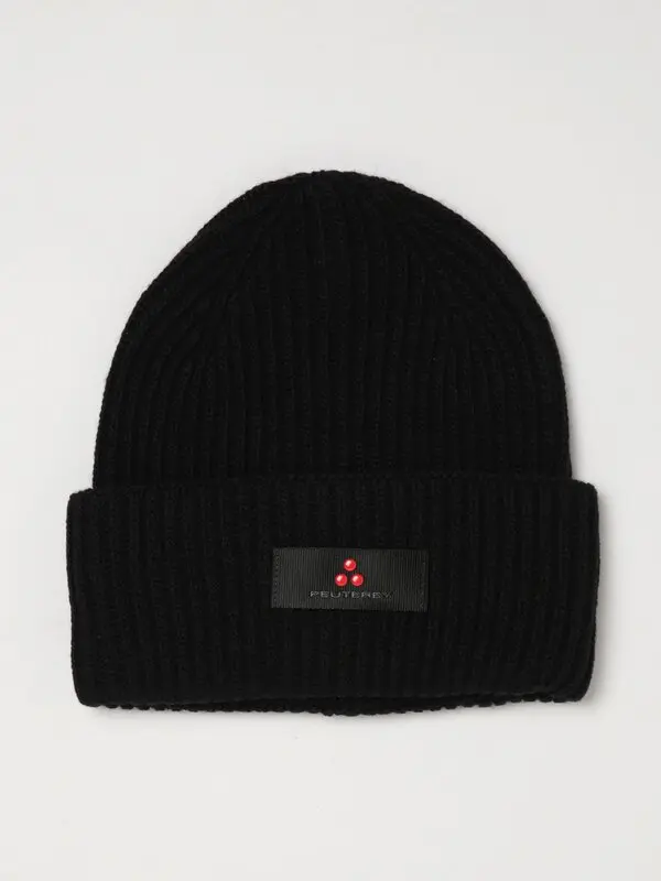 Peuterey Ribbed Wool And Cashmere-blend Beanie With Cuff And Logo - Black