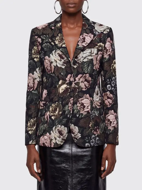 Dries Van Noten Floral Jacquard Cropped Blazer With Peak Lapels