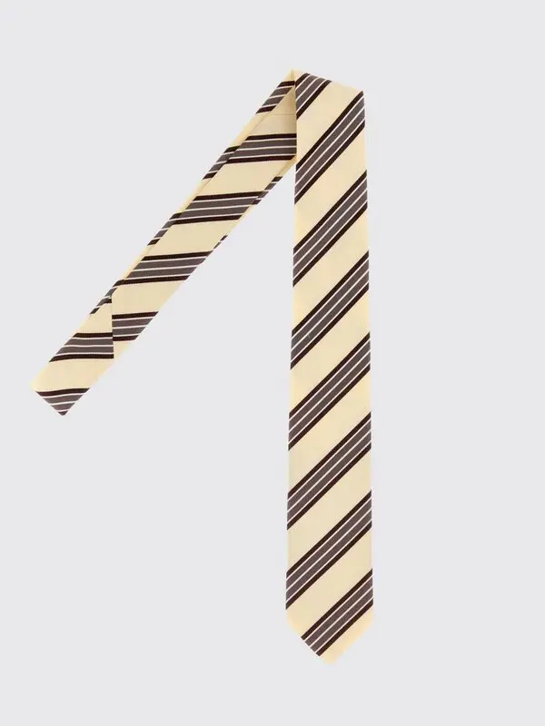 Dries Van Noten Classic Multicolour Striped Pure Silk Tie - Ecru