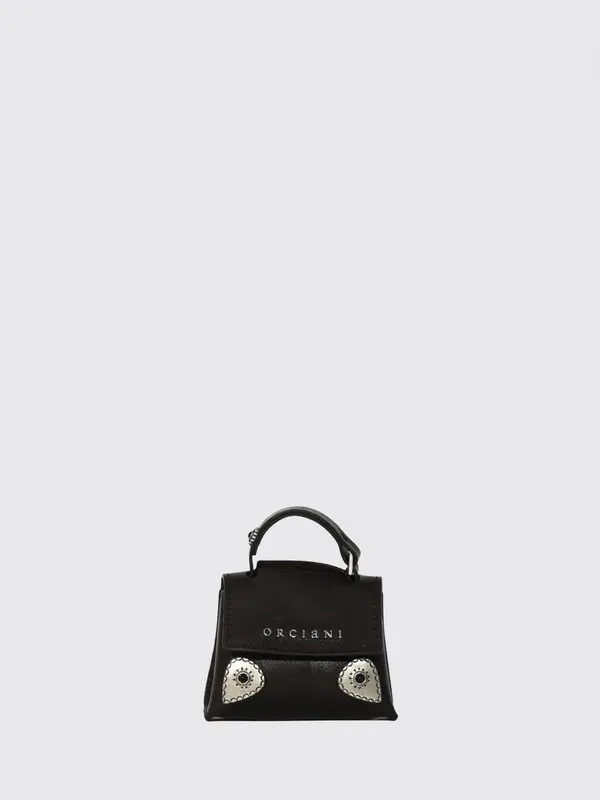 Orciani Flared Keyring In Calfskin With Logo And Metal Mesh - Dark