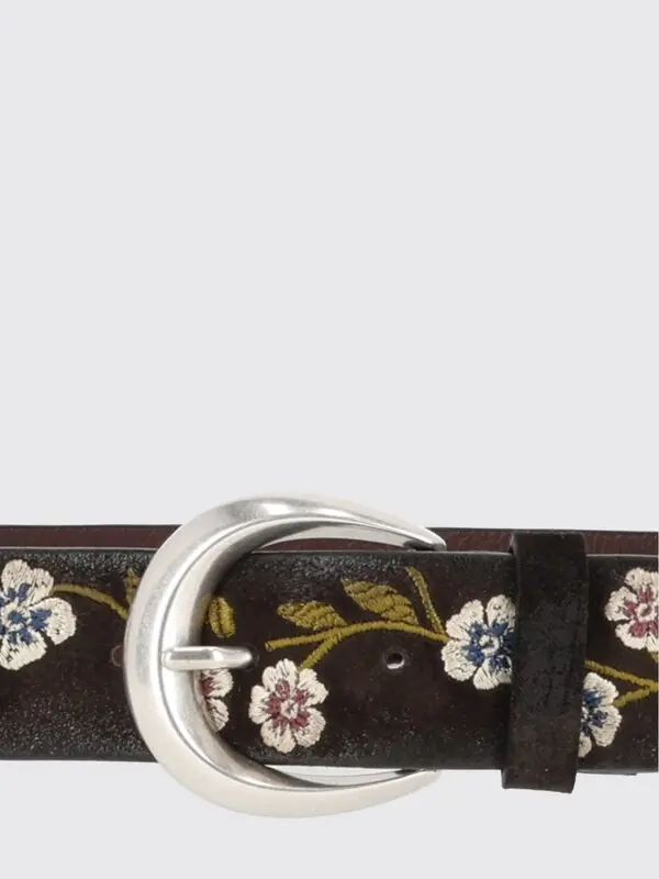 Orciani Suede Belt With Floral Embroidery And Pin Buckle