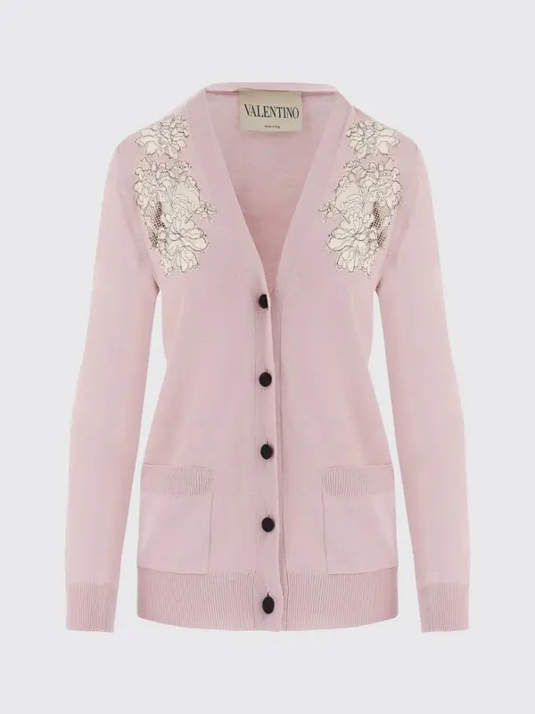 Valentino Garavani Virgin Wool Cardigan With Lace Inserts And V-neck