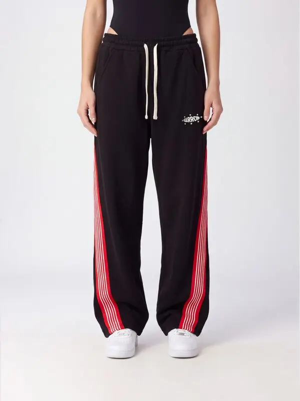 BARROW Striped Wide-leg Cotton Jogging Trousers With Mid-rise Waist - Black