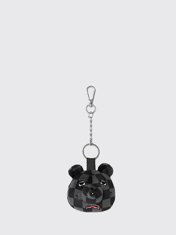 SPRAYGROUND Checkered Fleece Teddy Bear Keychain With Snap Hook - Grey