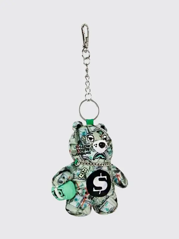 SPRAYGROUND Graphic Print Fleece Teddy Bear Keychain With Snap Hook