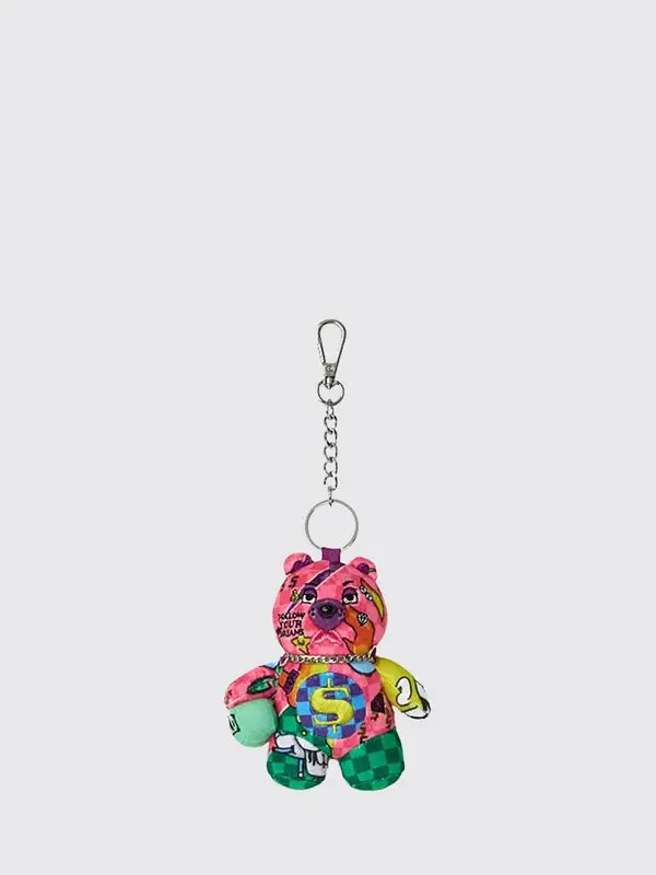 SPRAYGROUND Checkered Fleece Teddy Bear Keychain With Snap Hook - Multicolor