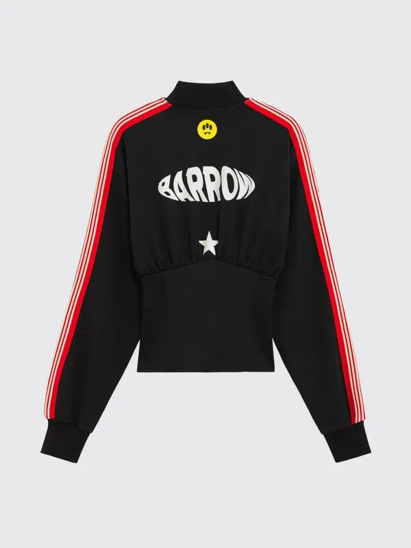 BARROW Cotton Zip Sweatshirt With Mock Neck And Contrast Bands - Black