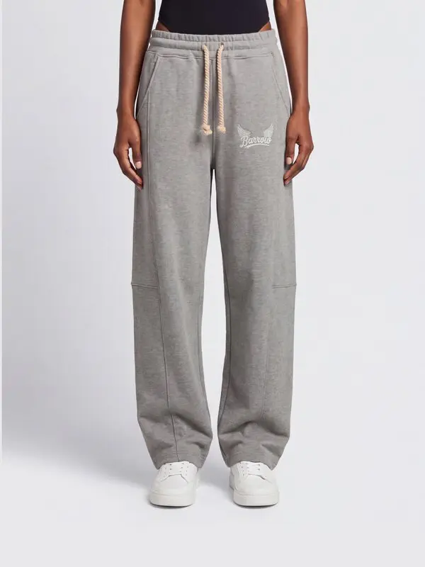 BARROW Wide-leg High-waisted Cotton Jogging Trousers With Drawstring - Grey