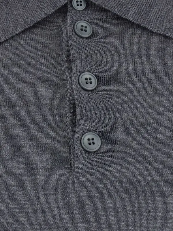 Emporio Armani Long-sleeved Virgin Wool Knit Polo Shirt With Three-button Placket - Grey