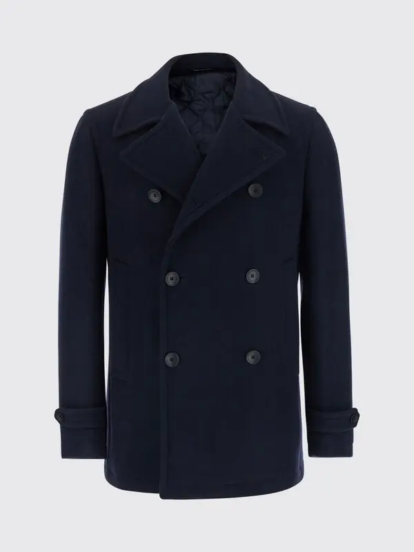Tagliatore Double-breasted Suede Peacoat With Classic Collar And Straps