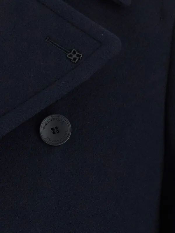 Tagliatore Double-breasted Suede Peacoat With Classic Collar And Straps