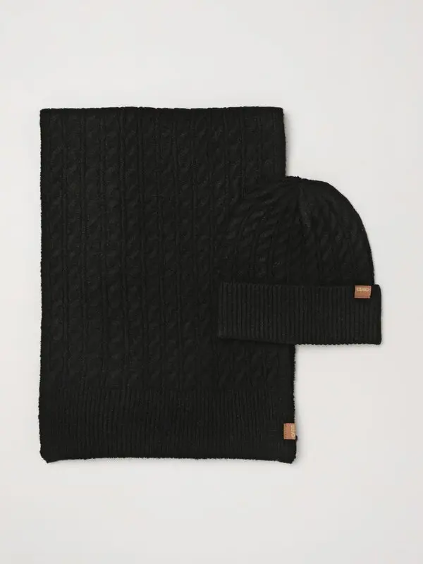 Liu Jo Two-piece Woven Knit Ribbed Hat And Scarf Set - Black