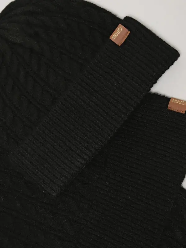 Liu Jo Two-piece Woven Knit Ribbed Hat And Scarf Set - Black