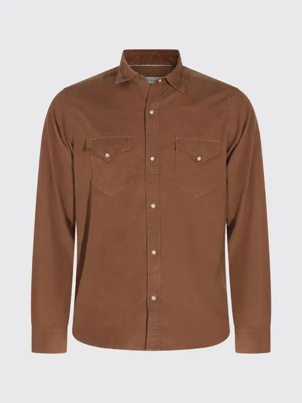 Canali Cotton Shirt With French Collar And Flap Pockets - Camel