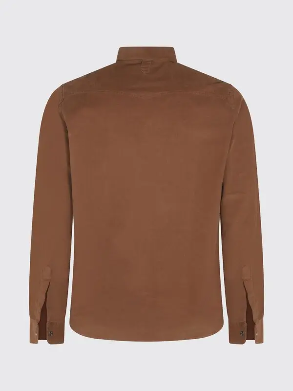 Canali Cotton Shirt With French Collar And Flap Pockets - Camel