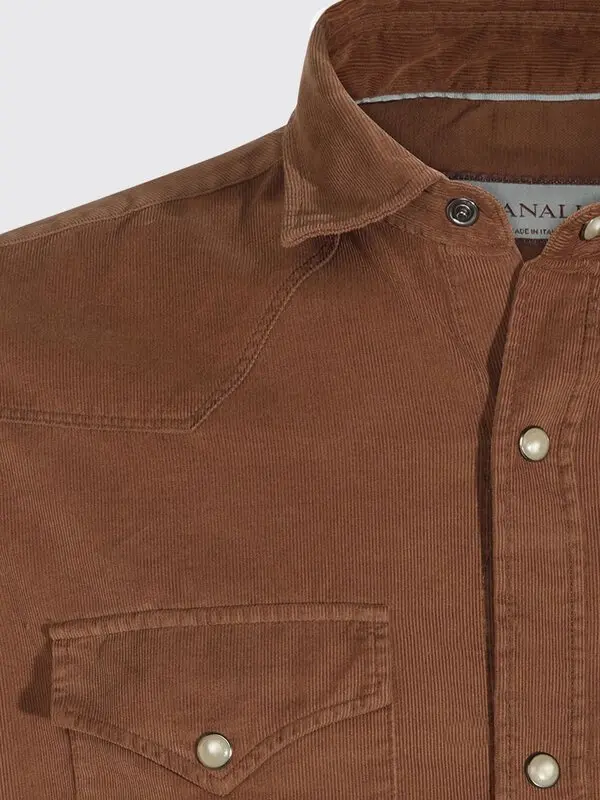Canali Cotton Shirt With French Collar And Flap Pockets - Camel
